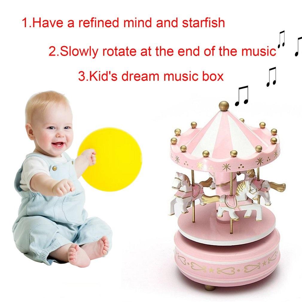 Vintage Pink Wooden Merry-Go-Round Horse Round Wooden Music Box Toy ...