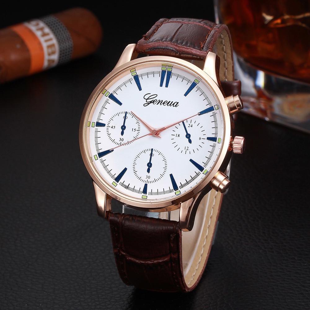 Faux Leather Analog Quartz Simple Design Men Casual Watch ...
