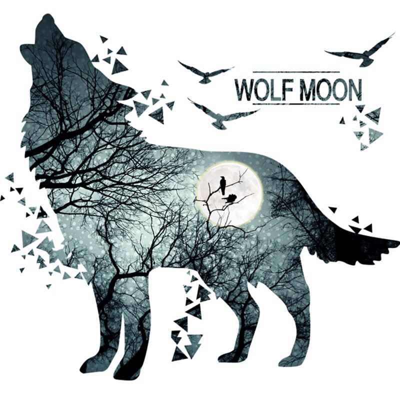 Top Quality Wolf Moon Wall Decal Stickers Home Decor PVC Material Room ...