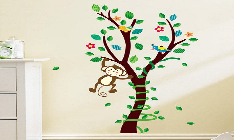 Cartoon Monkey Tree Animals Zoo Forest Wall Decal – sparklingselections