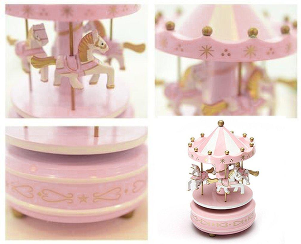 Vintage Pink Wooden Merry-Go-Round Horse Round Wooden Music Box Toy ...