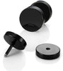 Black Stud Men Women Faux Gauges Ear Tunnel Stainless Steel Earrings ...