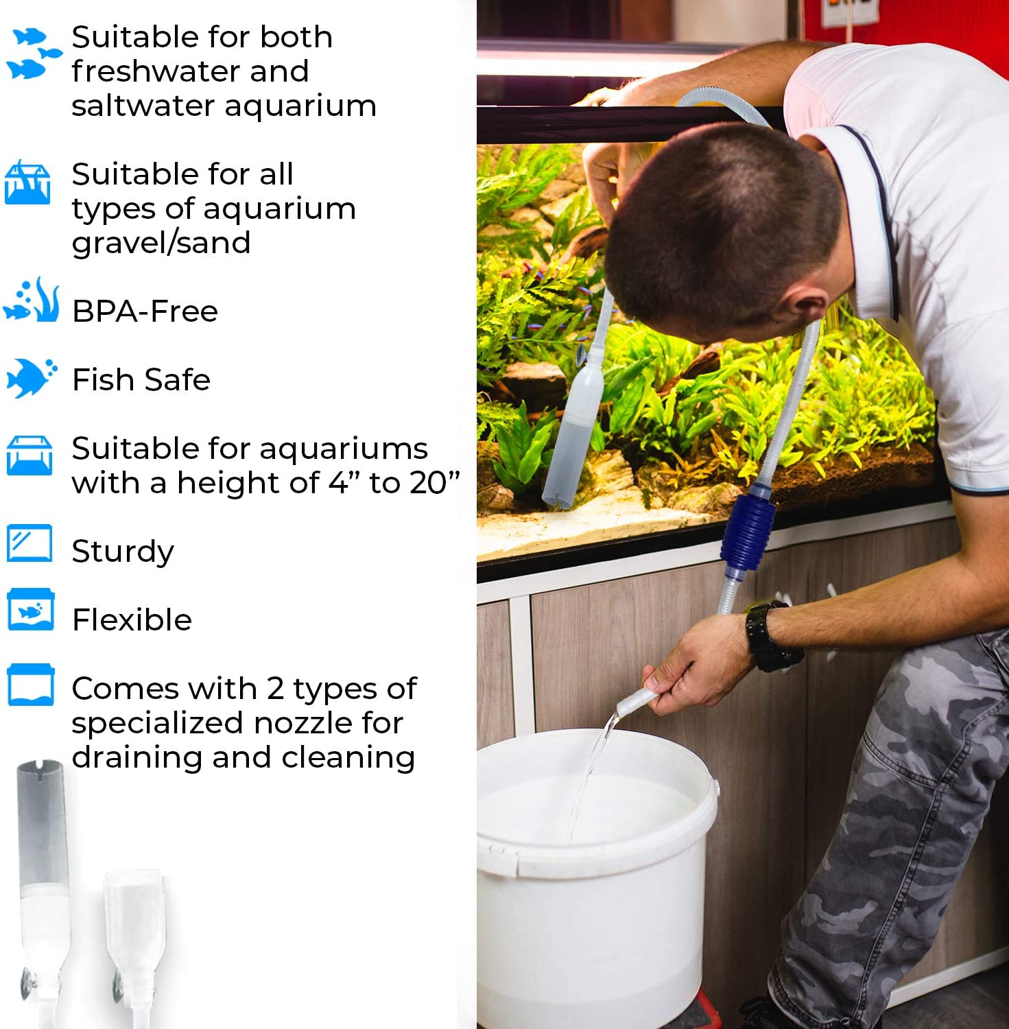 Aquarium Gravel Cleaner Washer Water Battery Siphon Operated Fish Tank ...