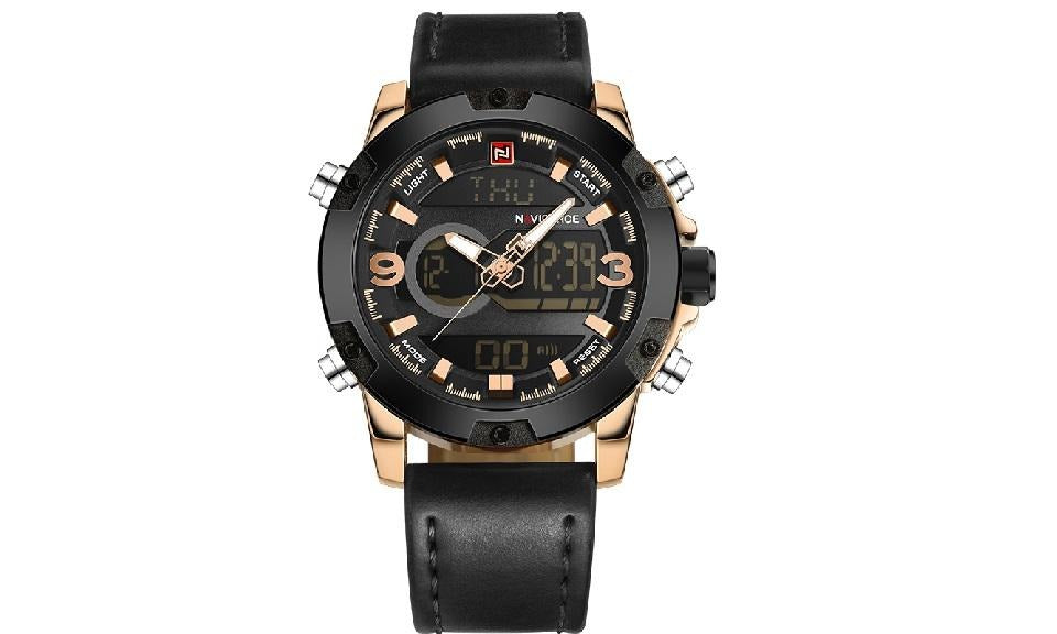 Analog Digital Leather Sports Watches Men's Back Light Digital LED Dis ...