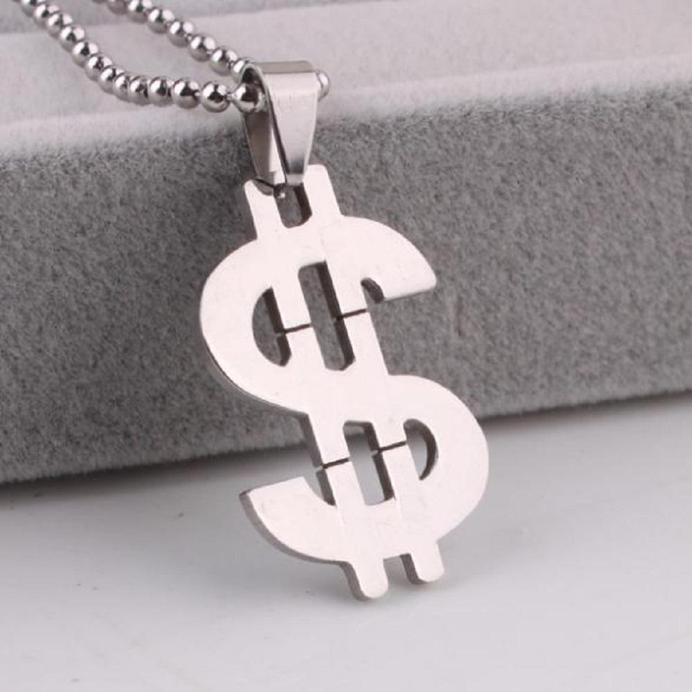Stainless Steel Bead Chain Big Dollar Symbol Pendant Necklace ...