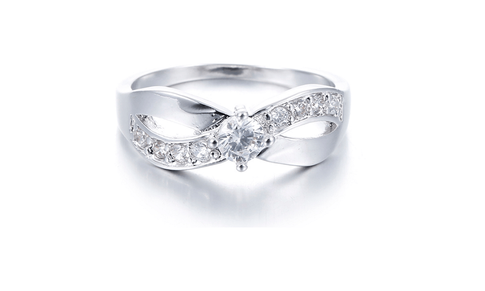 White Gold Plated X Letter Fashion Cubic zirconia Crystal Ring (6 ...