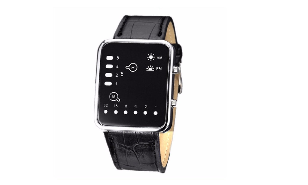 Sports Digital Binary Led Watch For Men's Casual Leather Mechanical Wr ...