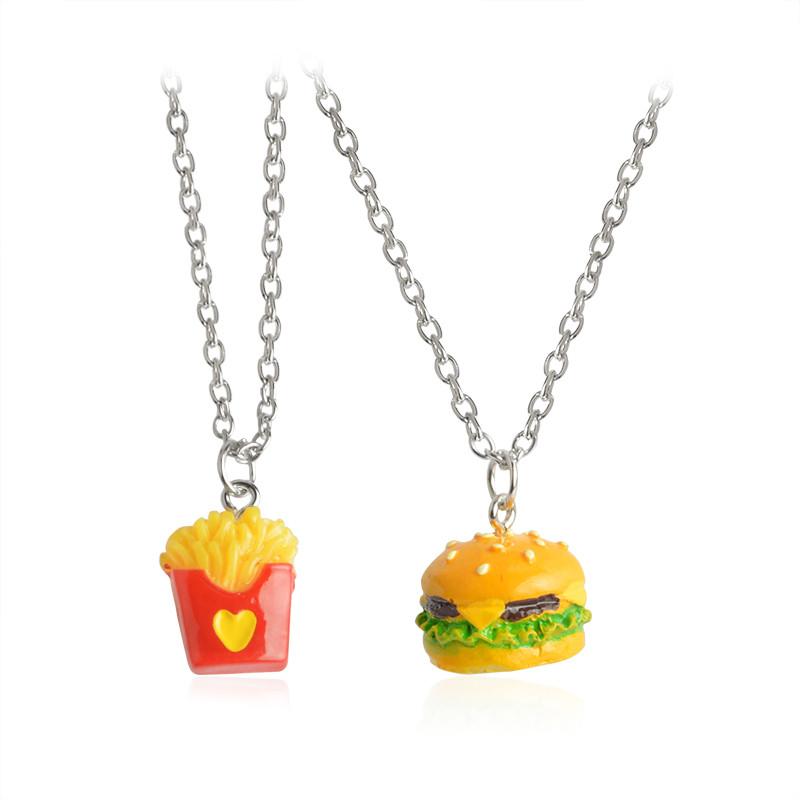 2pcs Set of Mini Fast Food Pendant Necklace Anniversary Burger Shape G ...