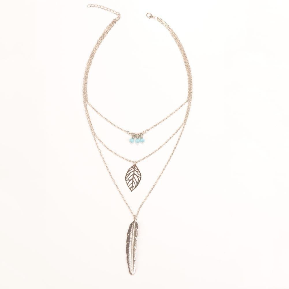 3 Layer Leaf Long Chain Pendant Necklaces for Women – sparklingselections